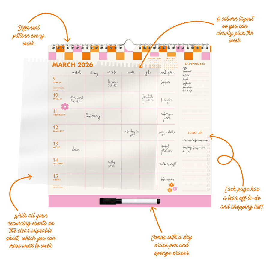 2026 Family Organiser Calendar – Bright & Colourful Wall Planner ...