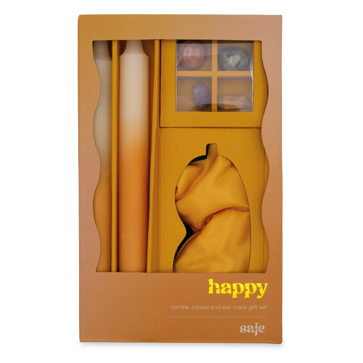 Saje Happy Candle, Crystal & Eye Mask Set - Includes Two Candles And F ...